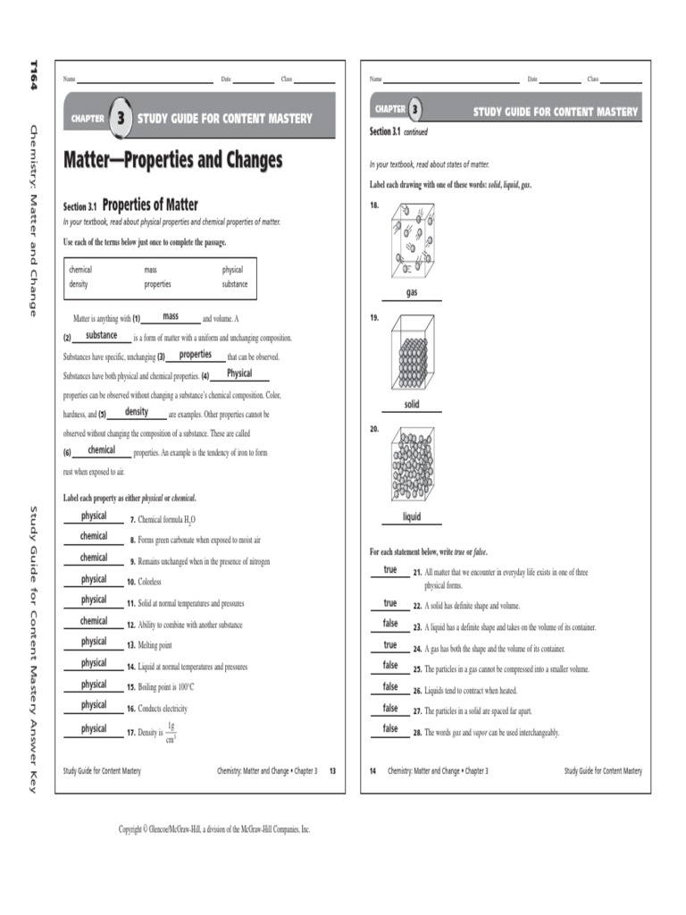 Chapter 3 Study Guide Key | PDF | Chemical Substances | Matter
