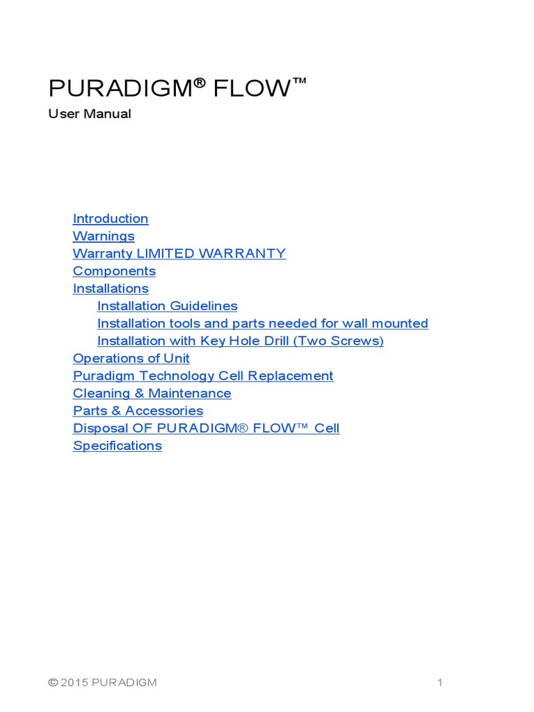 Puradigm Flow User Manual 1.2 | PDF