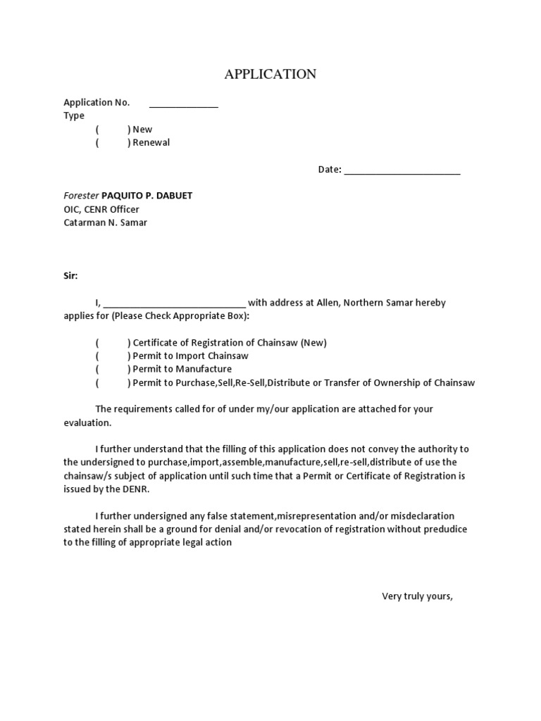 APPLICATION of Chainsaw Renewal | PDF