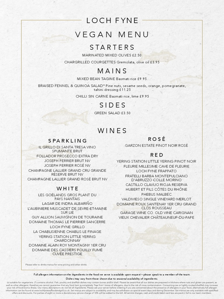 Loch Fyne Vegan Menu | PDF | Rose | Menu