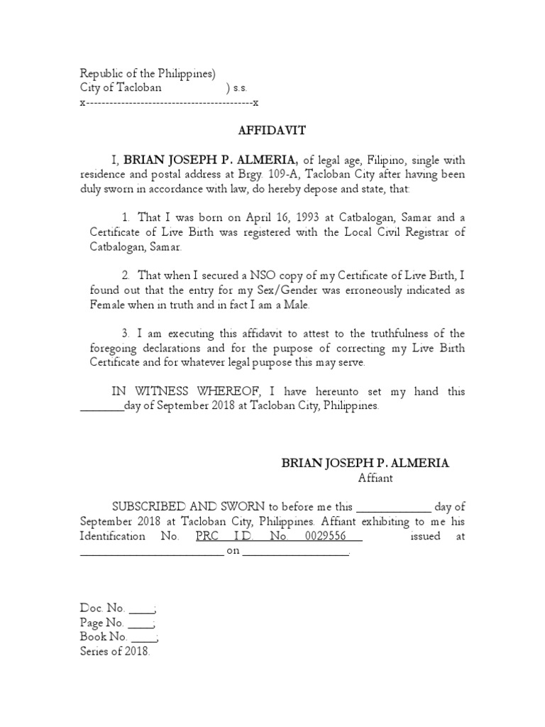 Affidavit Discrepancy in Gender | PDF