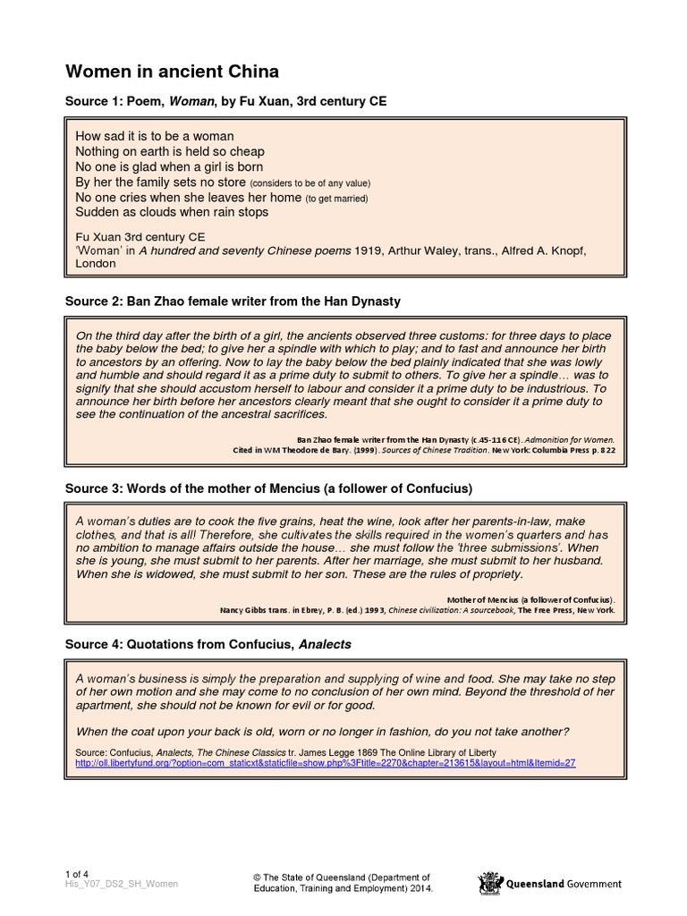 Women in Ancient China - Sources | PDF | Analects | East Asia