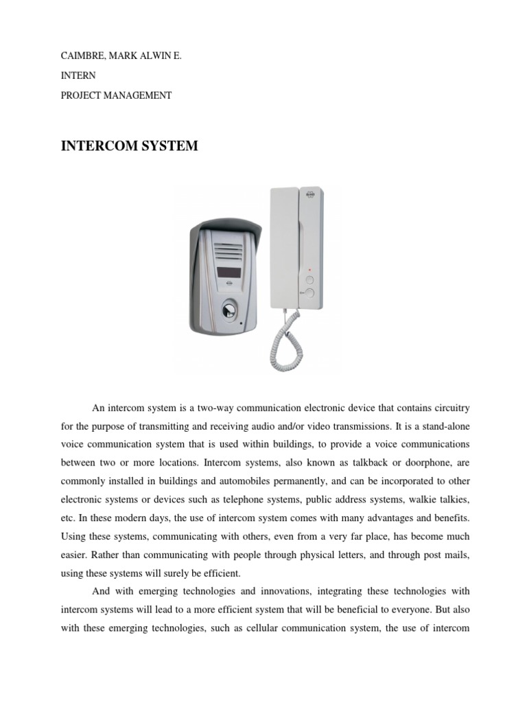 Intercom System: Caimbre, Mark Alwin E. Intern Project Management | PDF ...