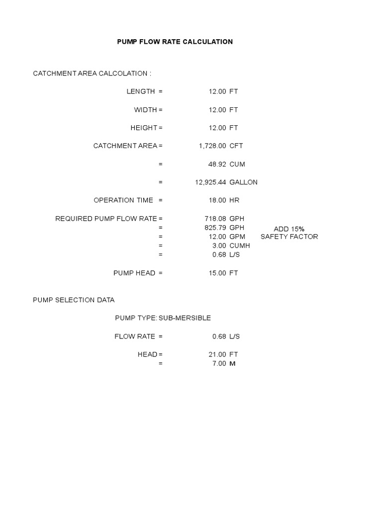 Pump Flow Rate Calculation | PDF