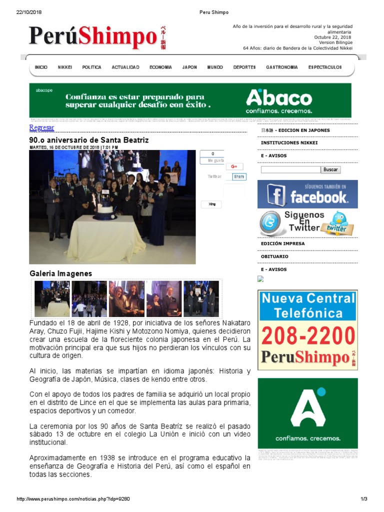 90.o Aniversario de Santa Beatriz | PDF | Japón | Perú