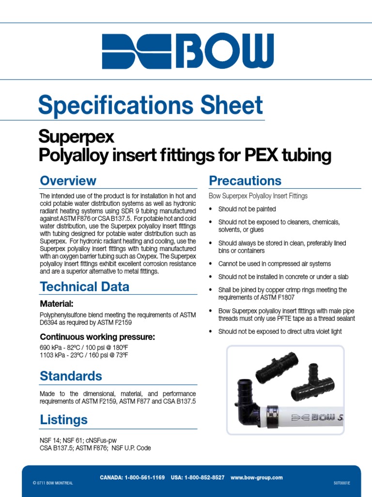 Specifications Sheet: Superpex Polyalloy Insert Fittings For PEX Tubing ...