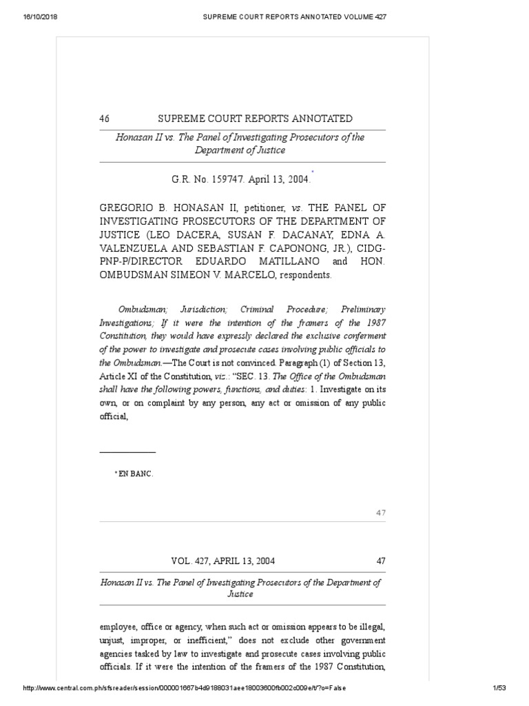 Honasan II vs. The Panel of Investigating Prosecutors of The Department ...