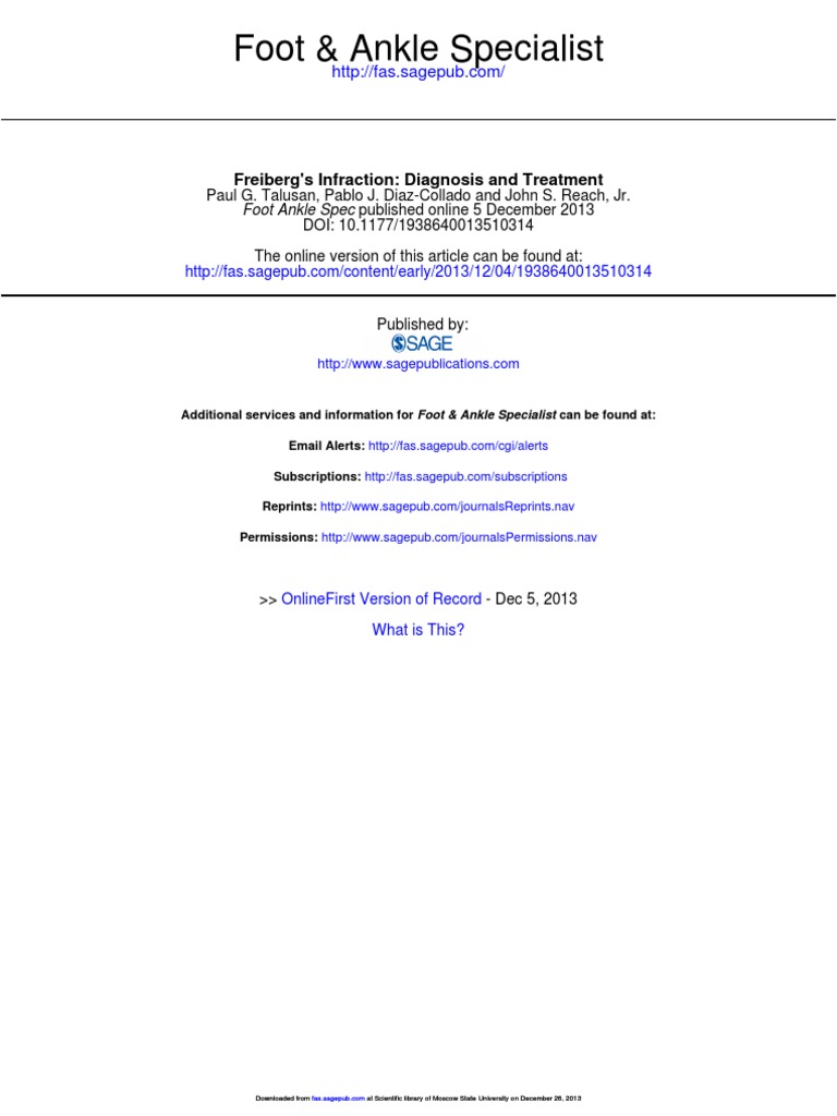 Freiberg's Infarction | PDF | Medical Imaging | Bone