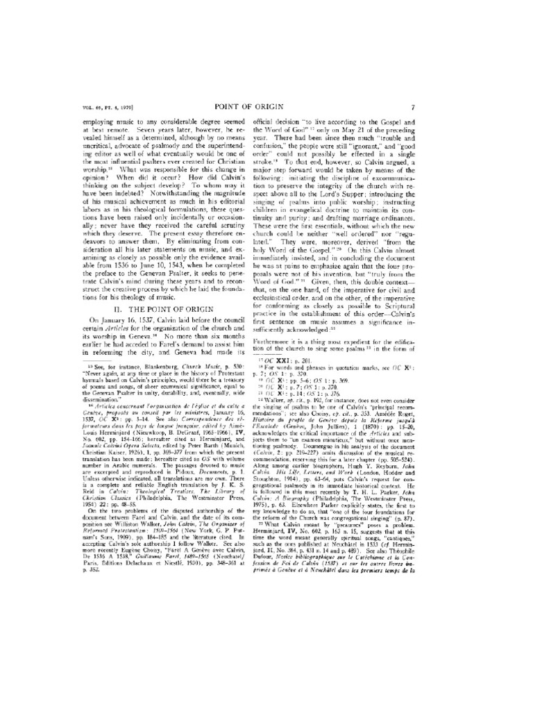 The Origin of Calvin's Theology of Music PDF | PDF