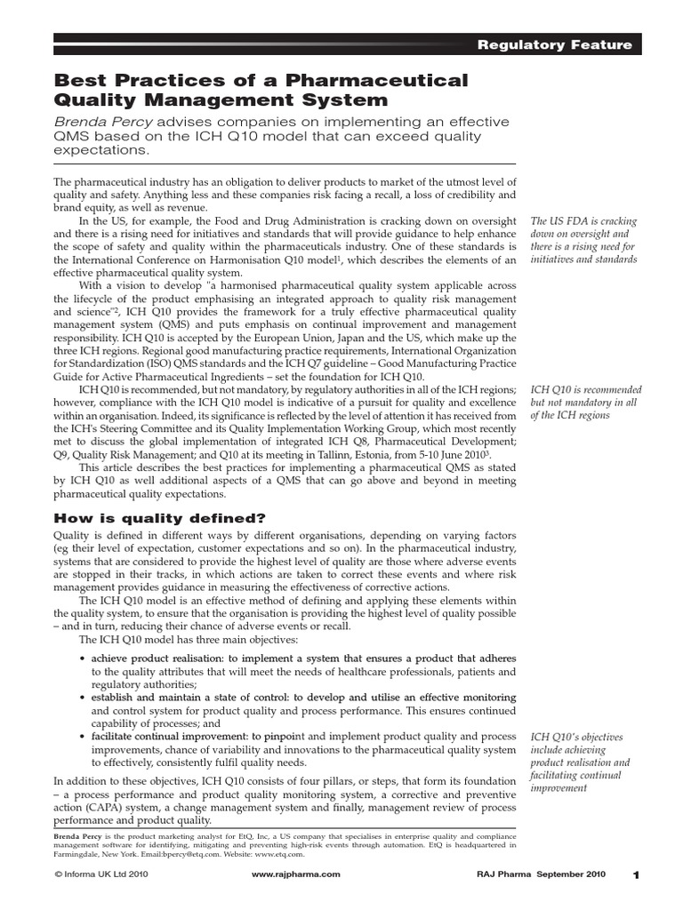 Pharmaceutical Quality Management | PDF | Business Process | Quality ...
