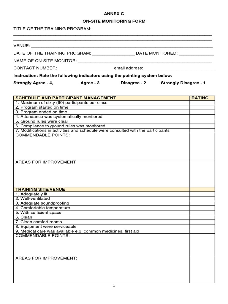 ANNEX C On Site Monitoring Form | Download Free PDF | Health Care ...