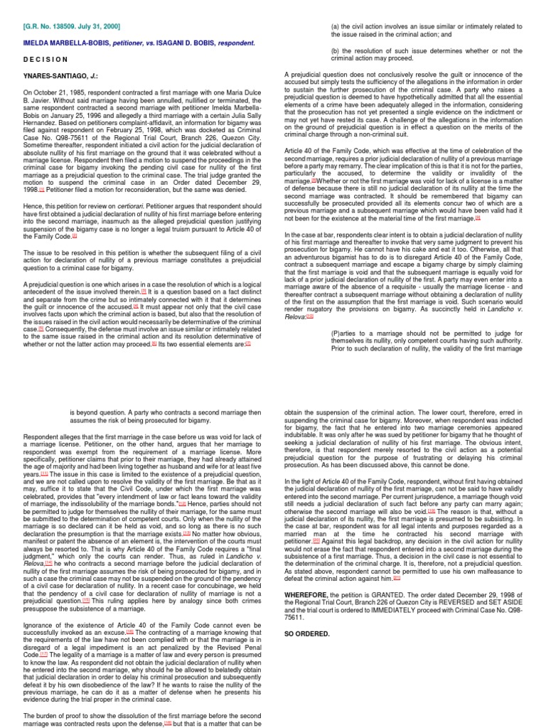 Marbella Bobis Vs Bobis | PDF | Lawsuit | Marriage
