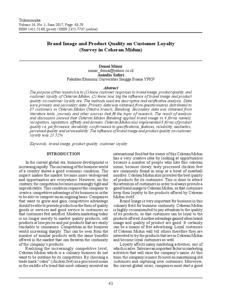 Brand Image and Product Quality On Customer Loyalty (Survey in Cekeran ...