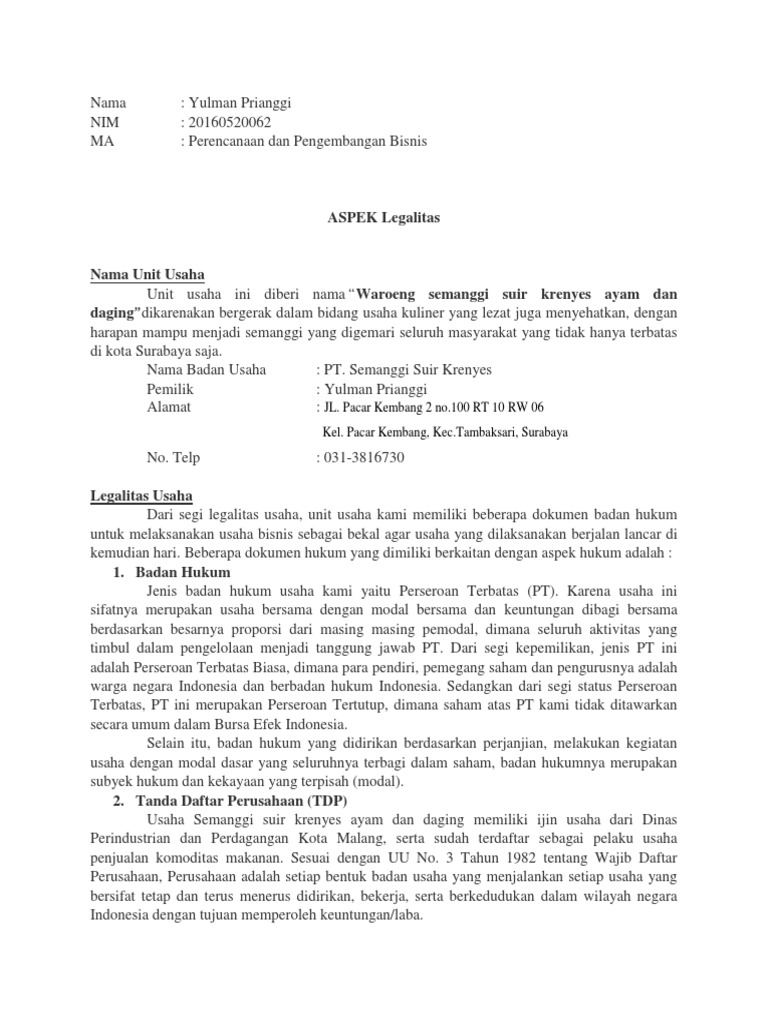 Contoh Aspek Legalitas | PDF