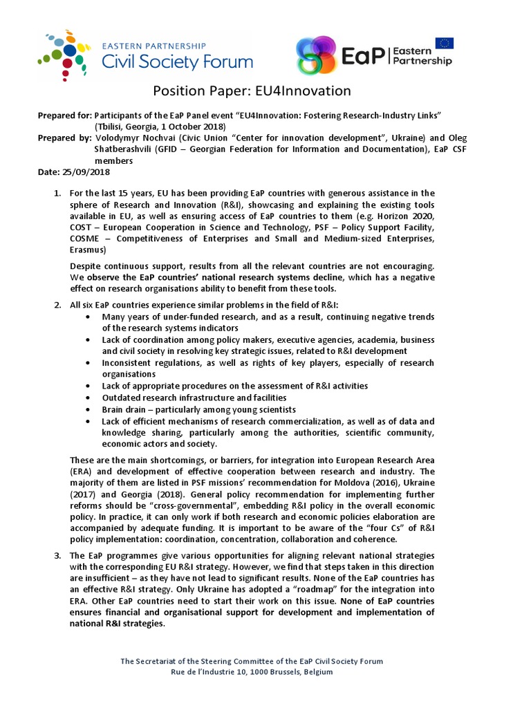 EU4Innovation Position Paper | PDF | Science And Technology | Economies