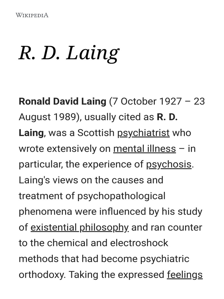 R. D. Laing - Wikipedia PDF | PDF | Psychiatry | Positive Psychology