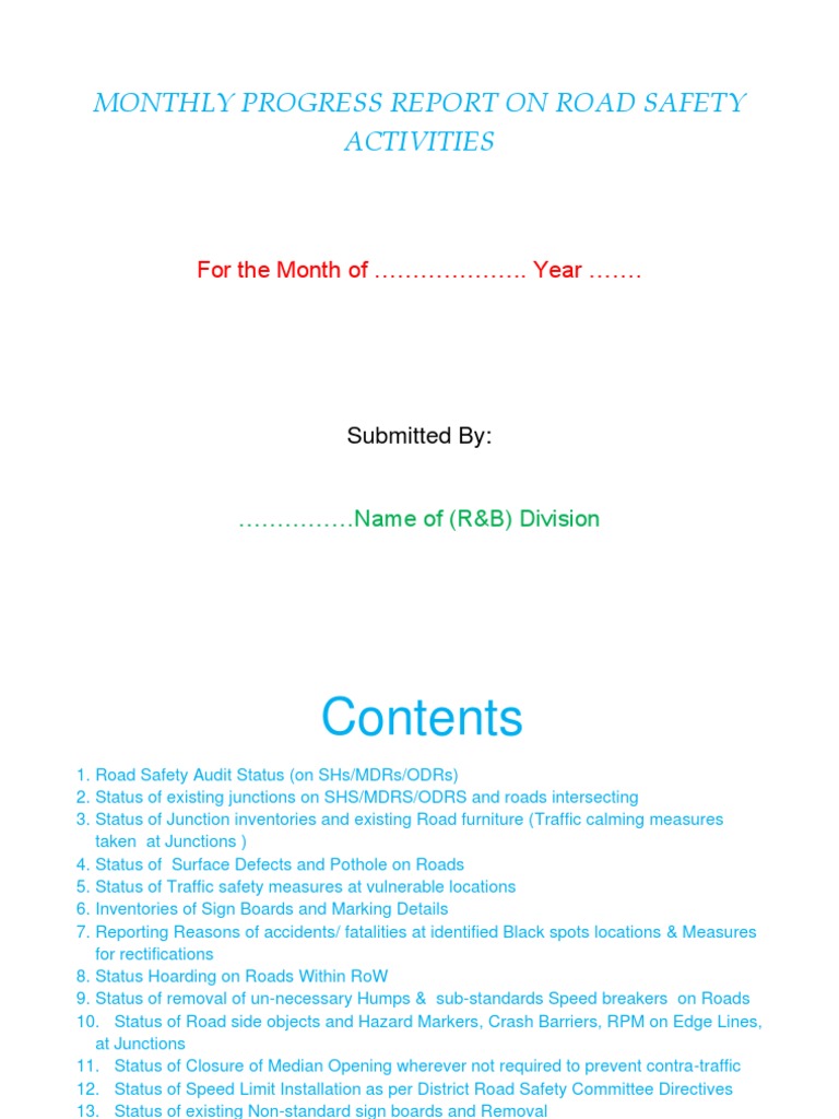 Monthly Progress Report On Road Safety Activities | PDF | Road Traffic ...