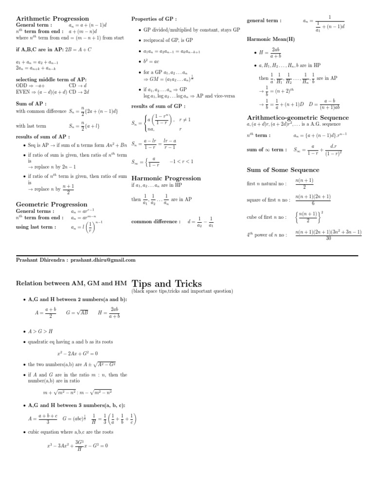 AP GP HP Cheatsheet | PDF | Analysis | Elementary Mathematics