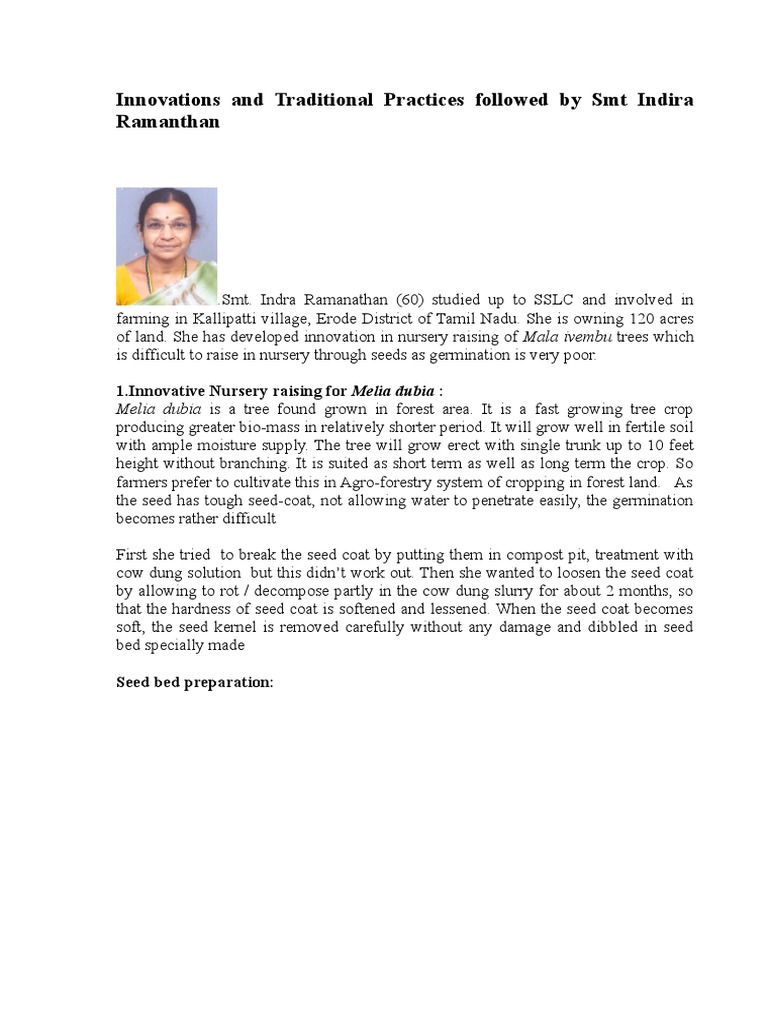 Innovations and Traditional Practices Followed by SMT Indira Ramanthan ...