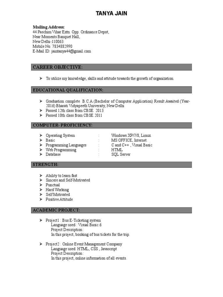 Tanya Jain: Career Objective | PDF | Career & Growth | Computers