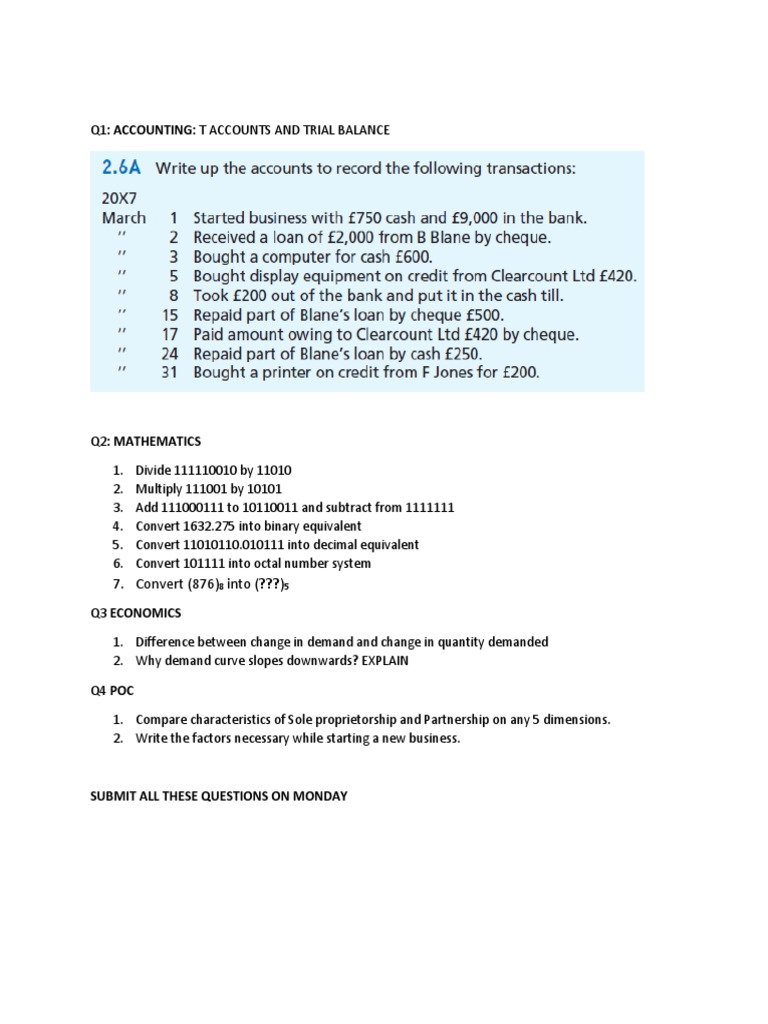 Convert (876) Into (???) : Submit All These Questions On Monday | PDF ...