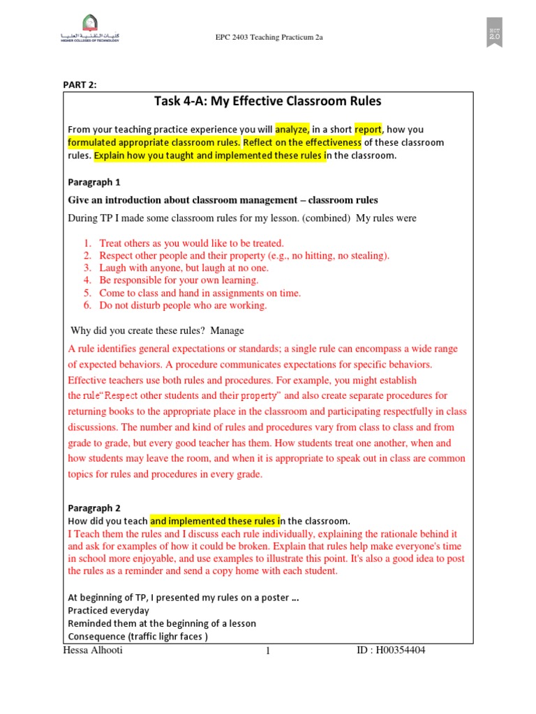 Part 2 Task4 | PDF | Classroom Management | Classroom
