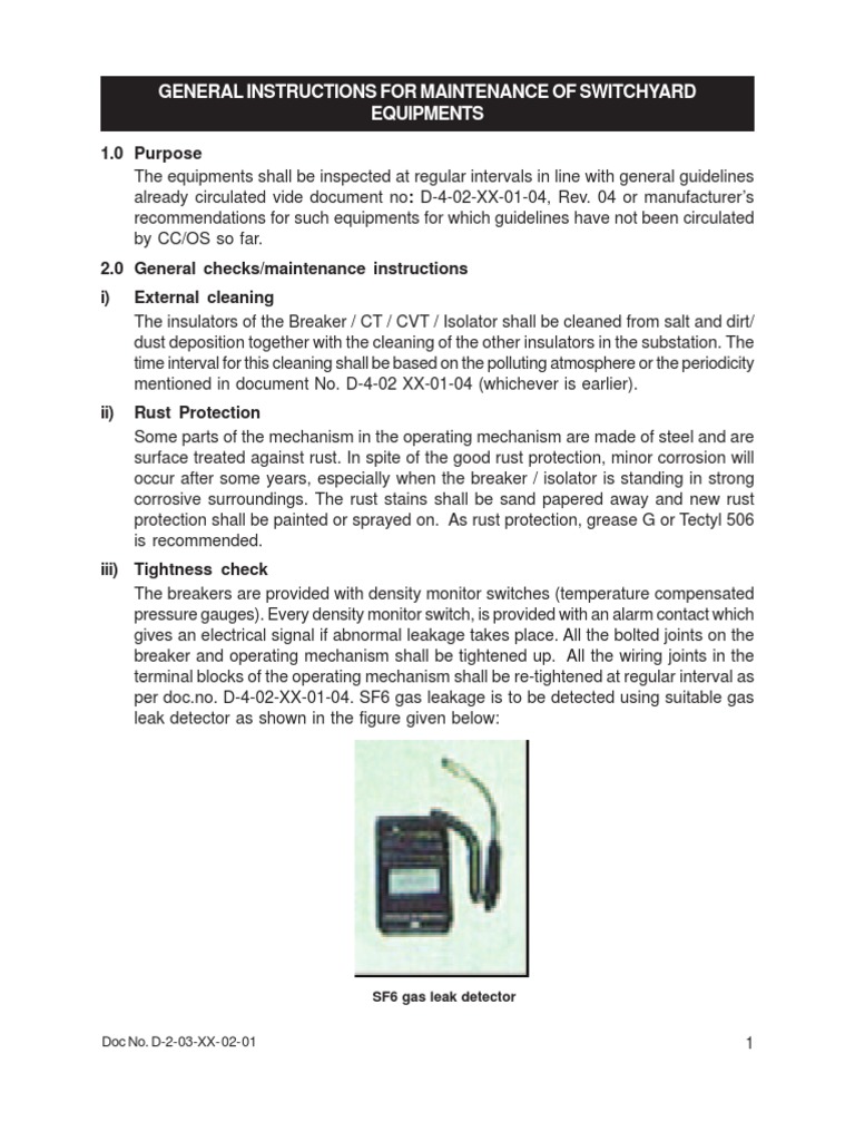 Maintenance Procedure For Switchyard Equipment Volume-II (EHV CBS, CTs ...