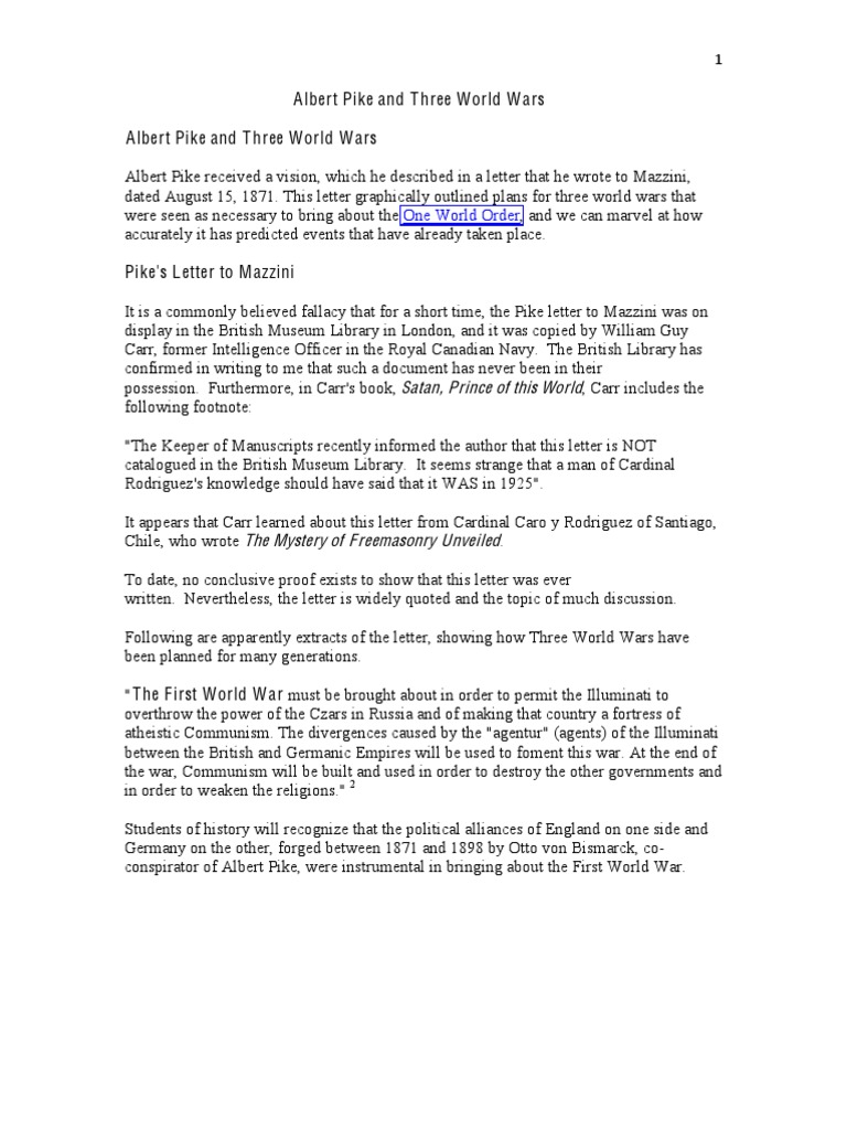 Albert Pike's Letter To Mazzini | PDF | Zionism | Communism