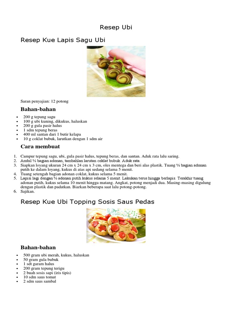 Resep Ubi | PDF | Memasak, Makanan, & Anggur