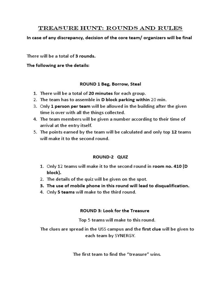 Treasure Hunt Rounds and Rules | PDF