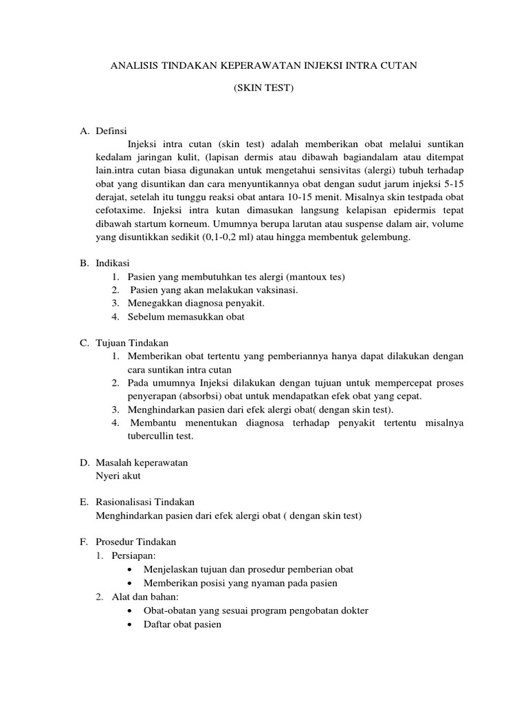 Analisis Tindakan Injeksi Intra Cutan | PDF