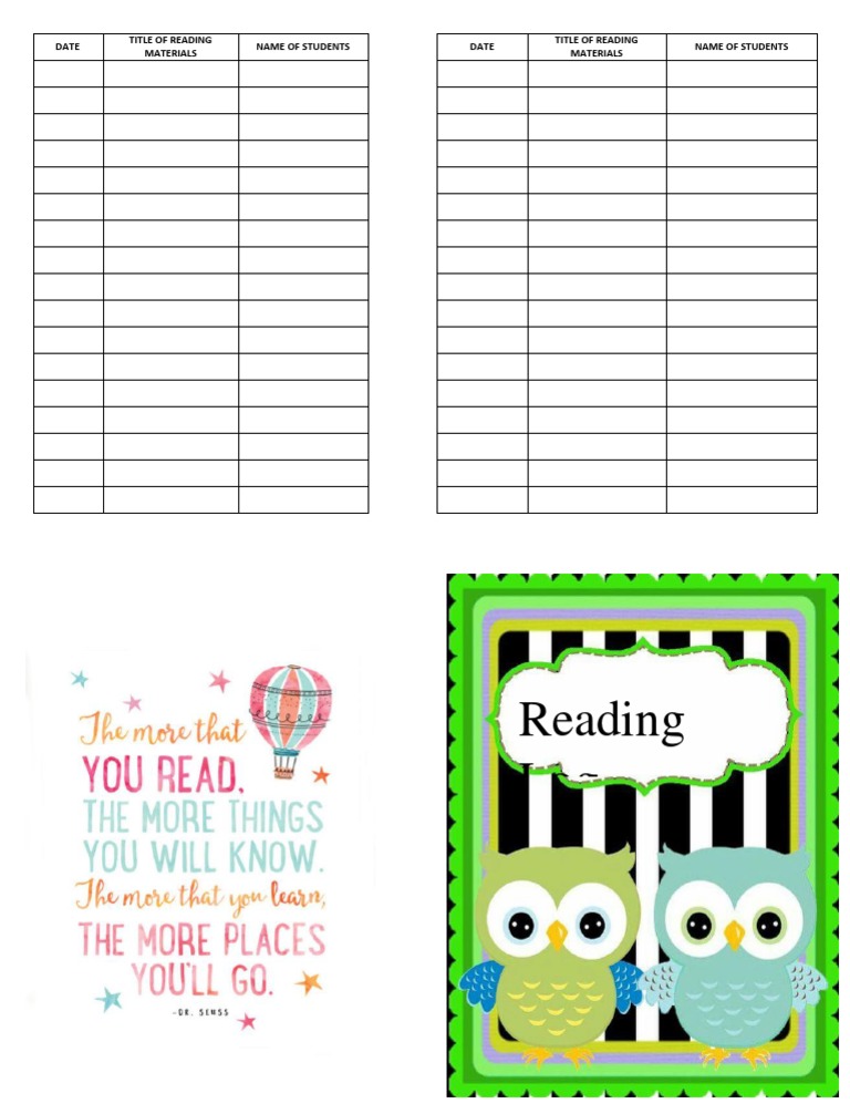 Date Title of Reading Materials Name of Students Date Title of Reading ...