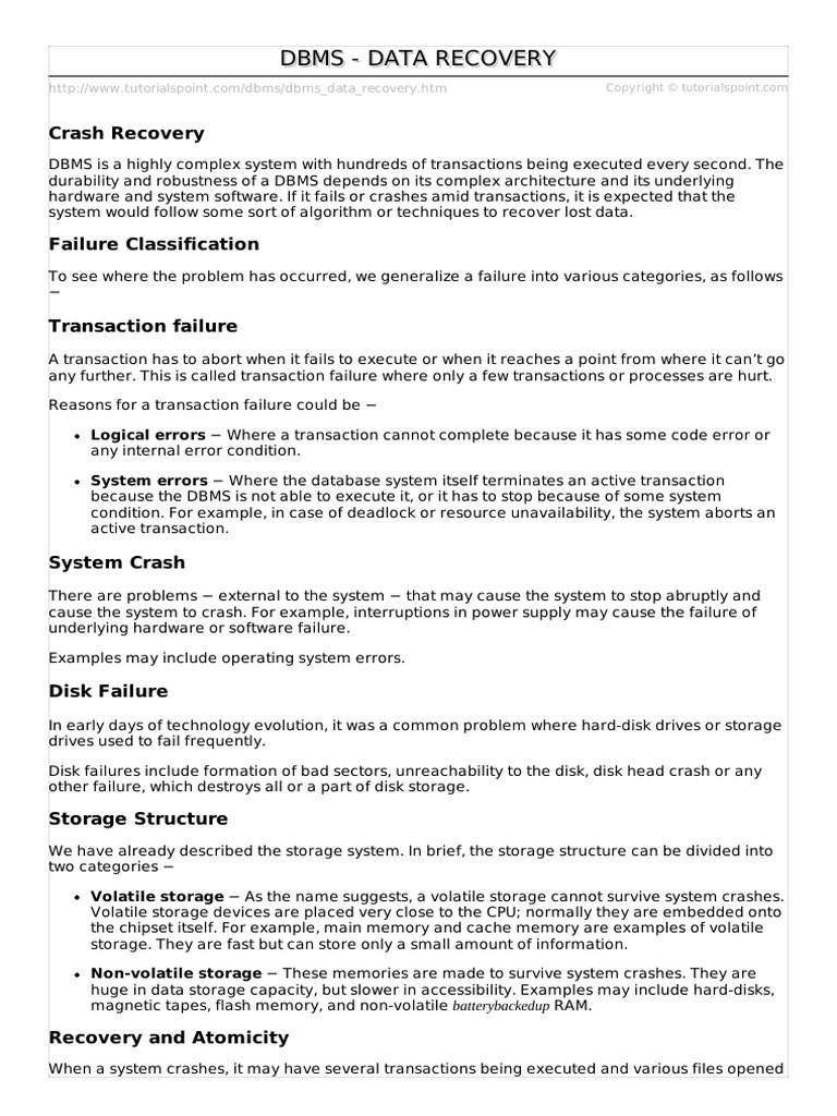 A207710262 16469 13 2018 Dbms Data Recovery | PDF | Database Transaction | Computer Data Storage