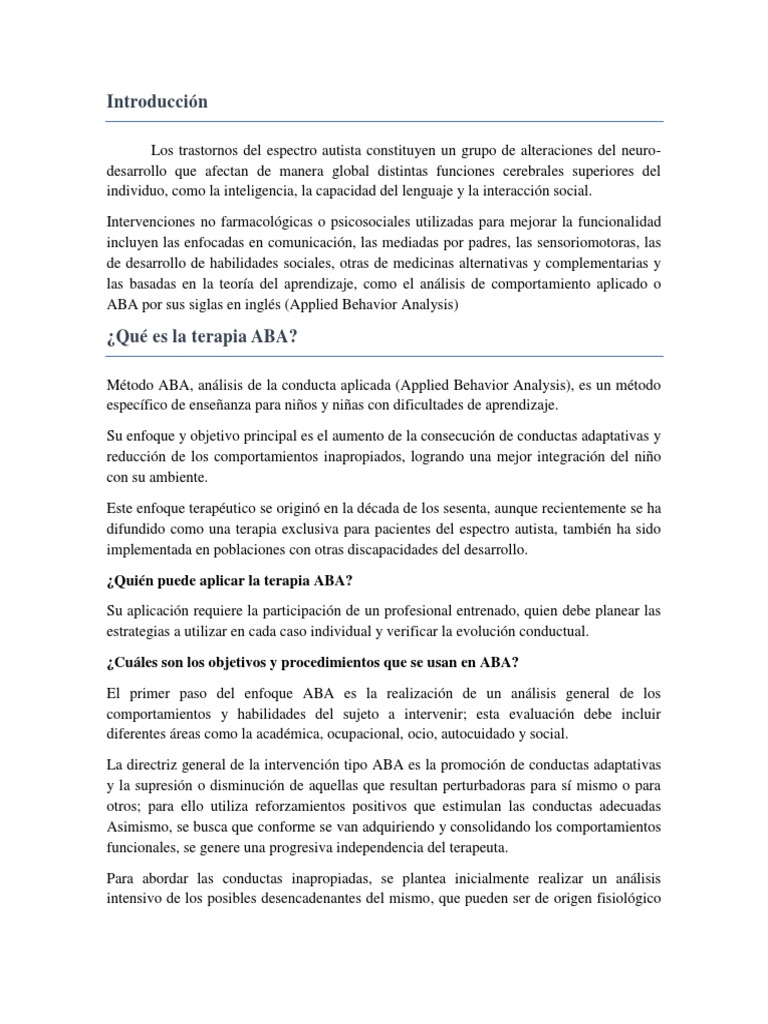 Una introducción al método ABA (Análisis de Conducta Aplicado) como ...