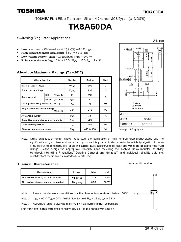 K8A60DA ToshibaSemiconductor | PDF | Field Effect Transistor ...