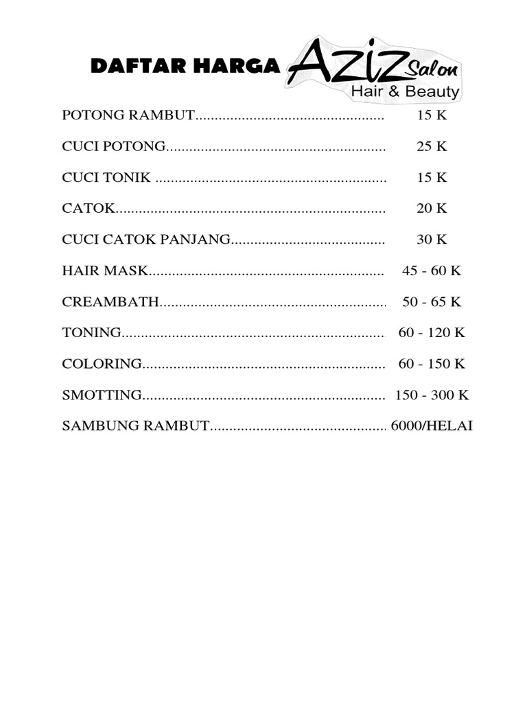 Daftar Harga Aziz Salon | PDF