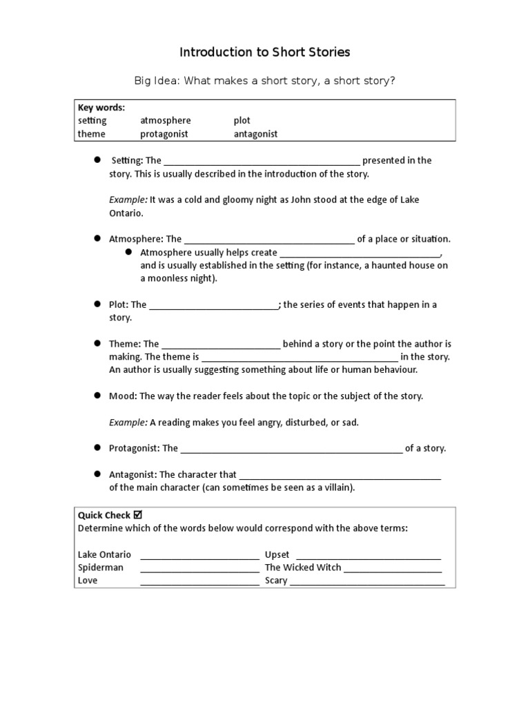 Introduction To Short Stories: Key Words | PDF | Plot (Narrative)