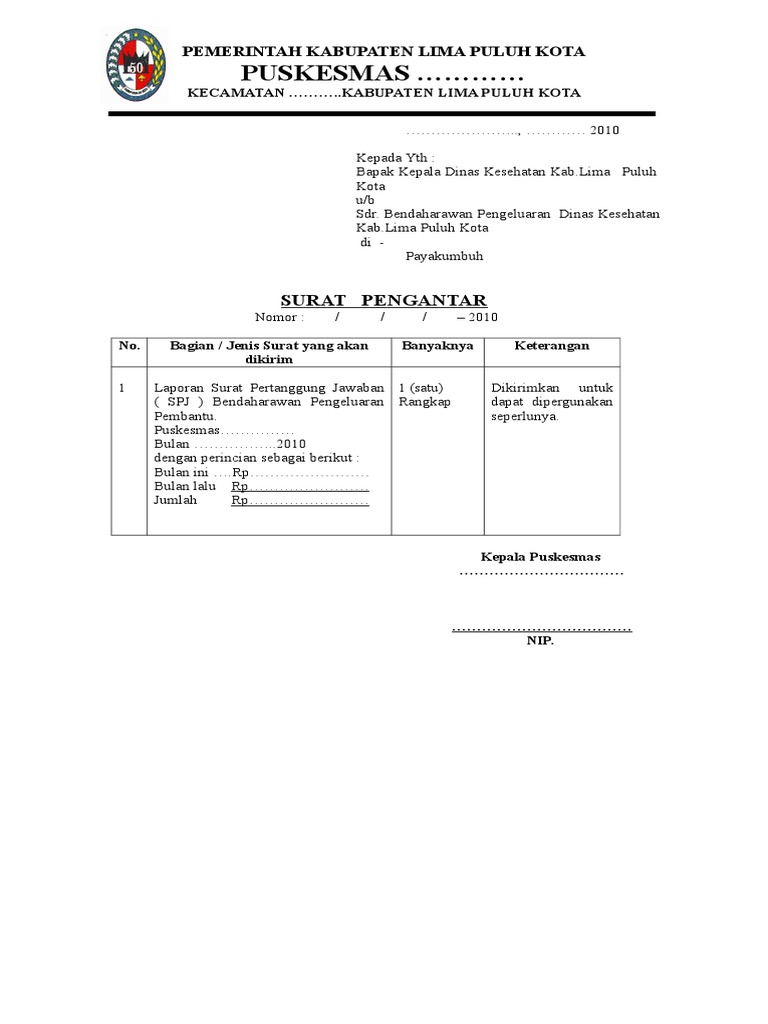 Format Surat Pengantar SPJ | PDF