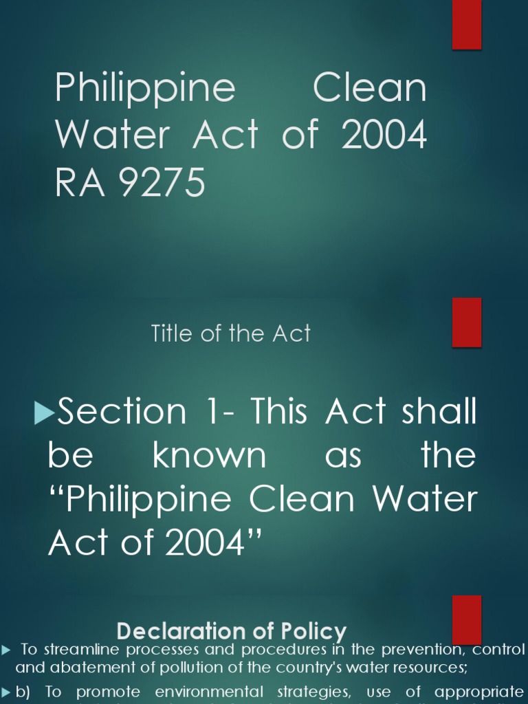 Philippine Clean Water Act RA 9275 | PDF | Water Pollution | Water Quality