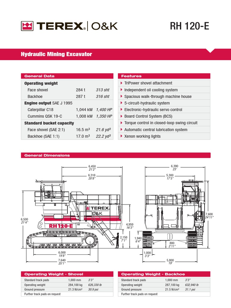 Terex RH120-E - Specifications - M 121.3 (05-2007) | PDF | Horsepower ...