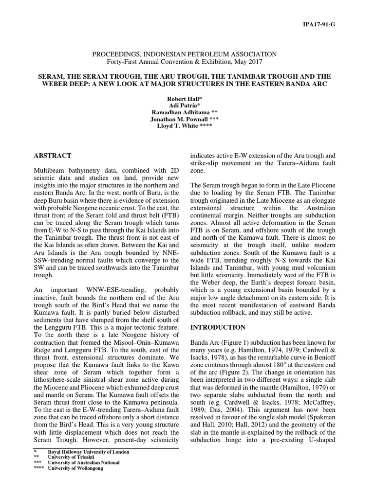 Seram, The Seram Trough, The Aru Trough, The Tanimbar Trough and The ...