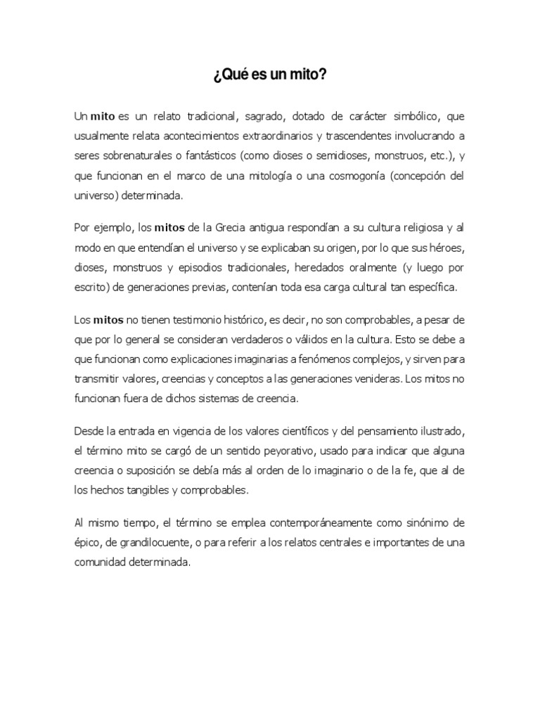 Qué Es Un Mito | PDF | Mitología | Religión y creencia