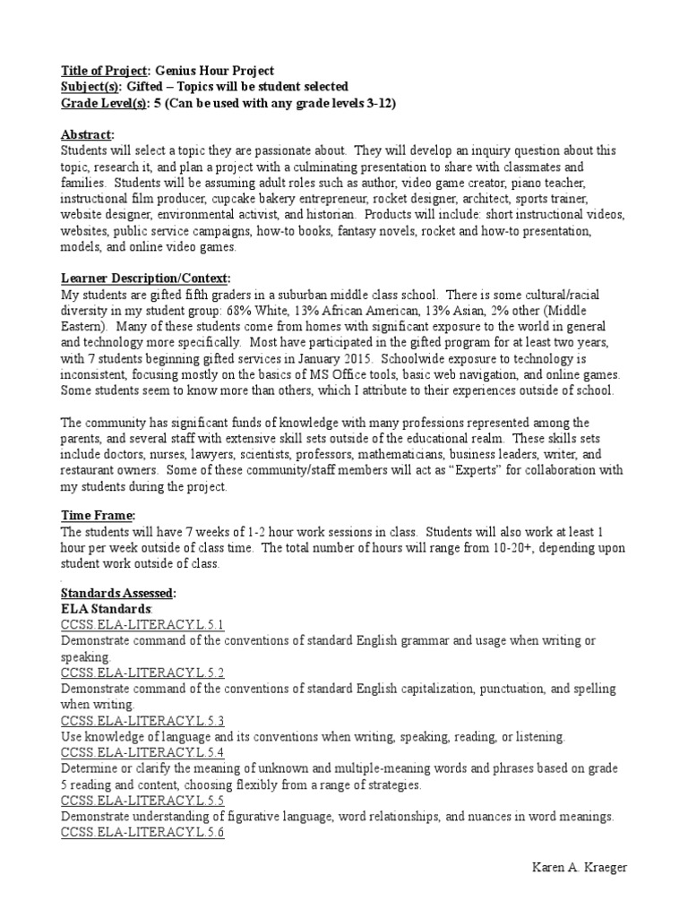 Genius Hour Unit Plan | PDF | Critical Thinking | Collaboration