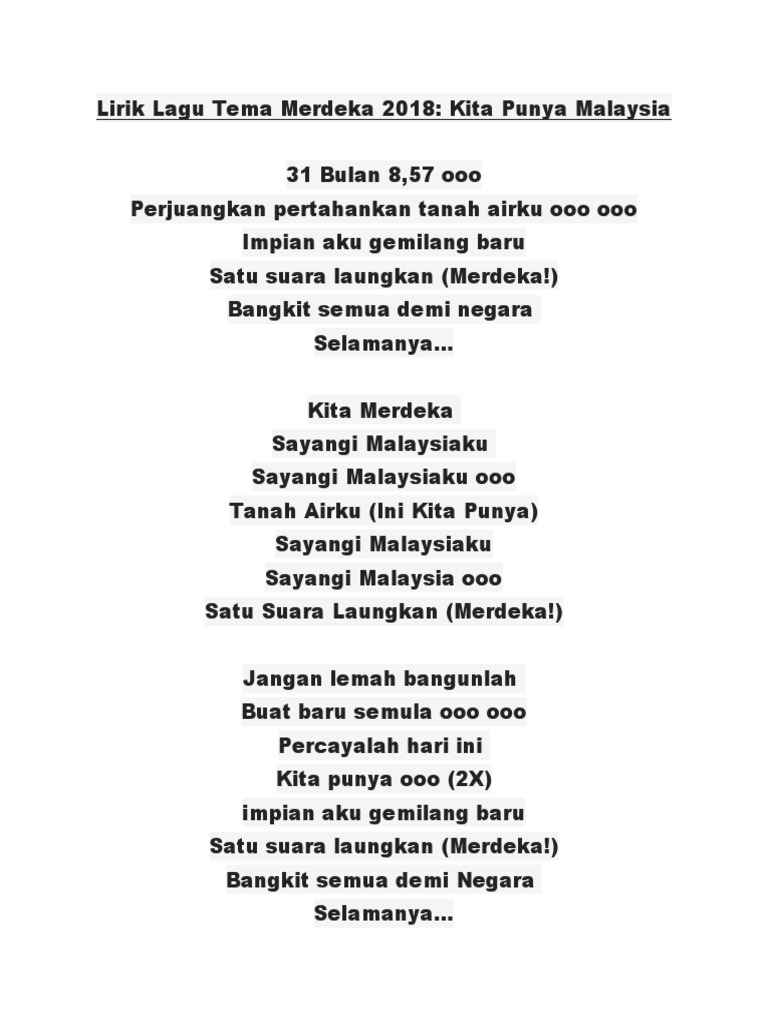 Lirik Lagu Tema Merdeka 2018 | PDF