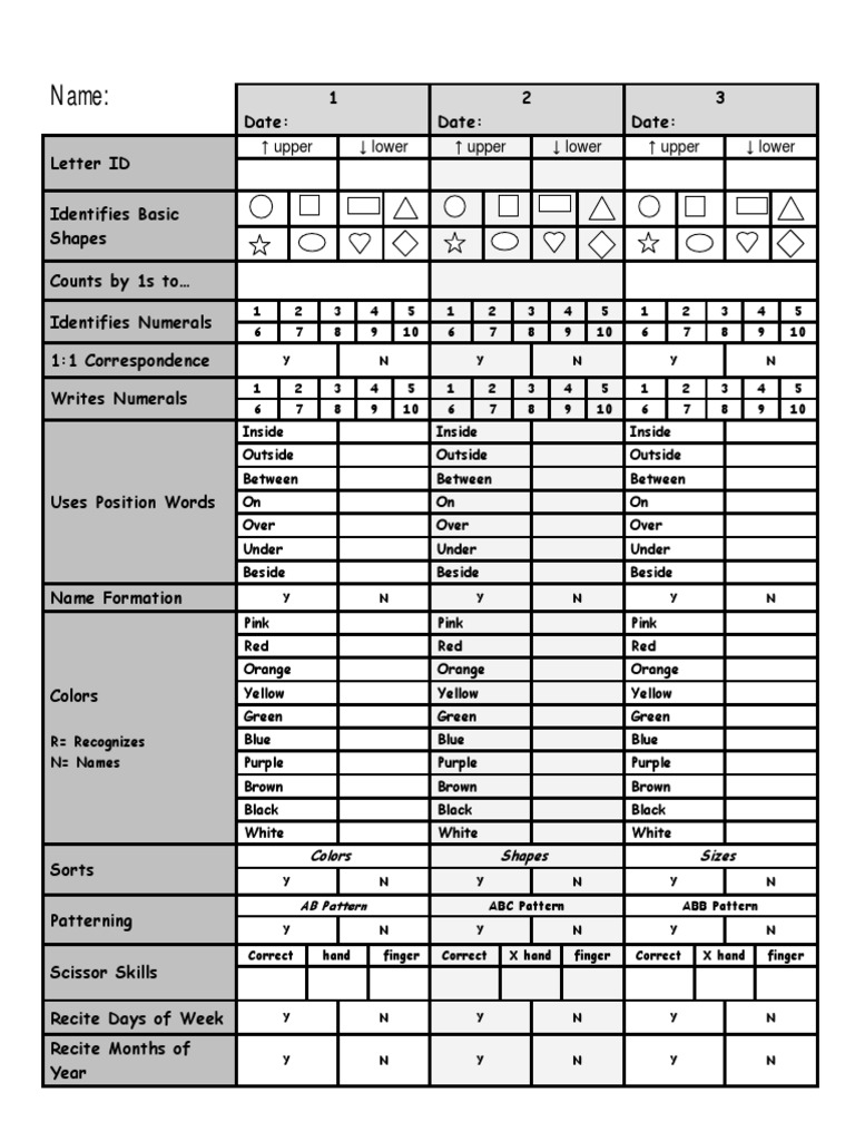 PreK Assessment Freebie Pack | PDF | Yellow | Green