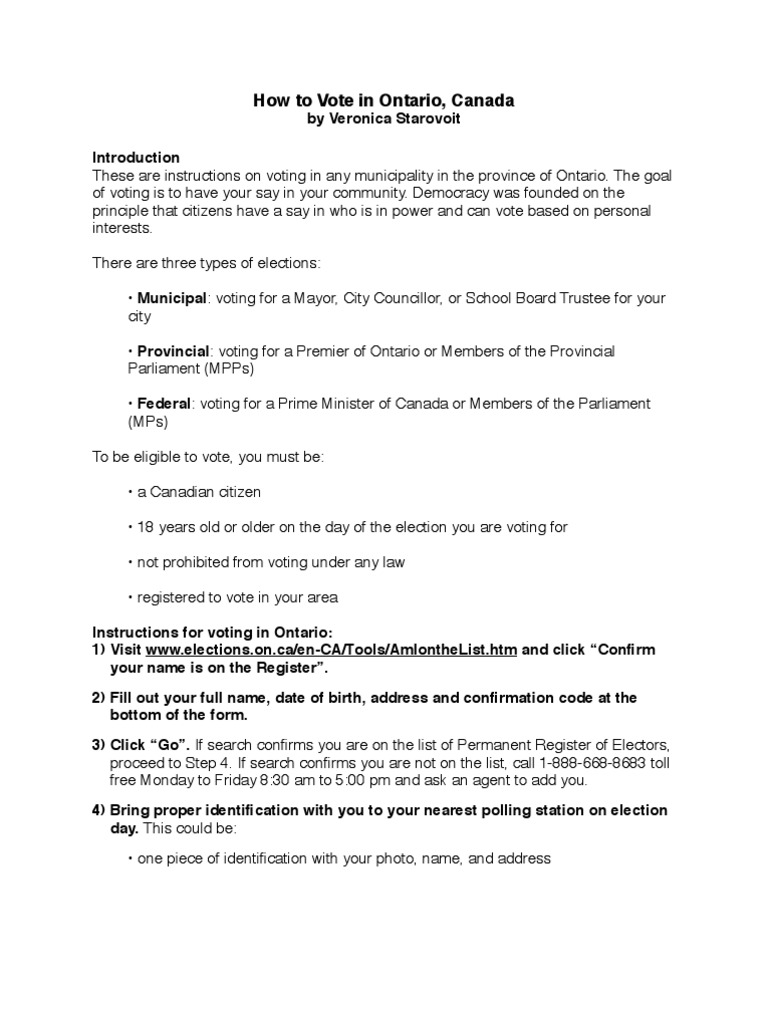Voting Instructions for Ontario Residents | PDF | Voting | Elections
