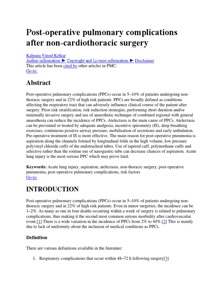 Post Operative Pulmonary Complication | PDF | Surgery | Pneumonia