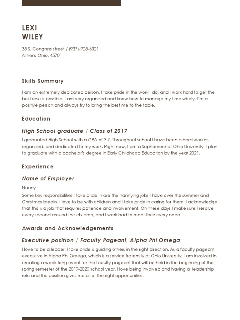 Lexi Wiley: Skills Summary | PDF