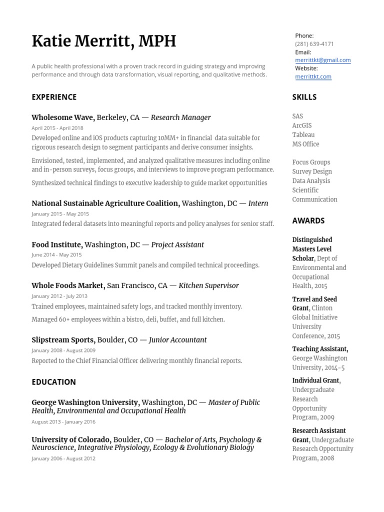 Katie Merritt, MPH: Experience Skills | PDF | Qualitative Research ...