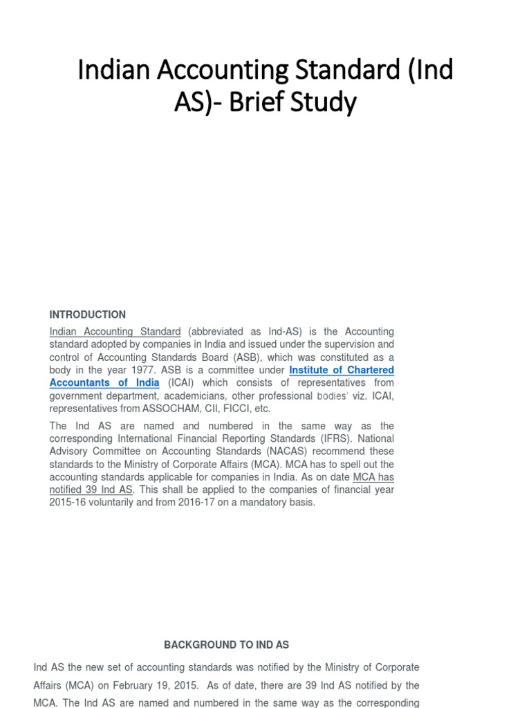 Indian Accounting Standard (Ind As) - Brief Study | PDF | International ...